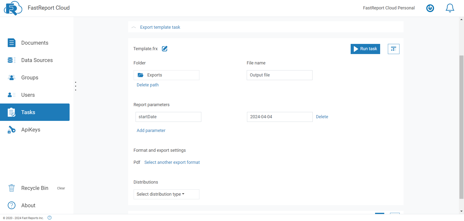 Tasks | FastReport Cloud