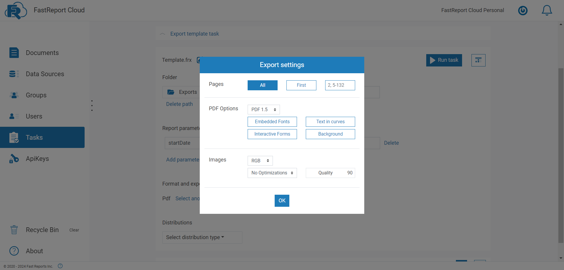 Tasks | FastReport Cloud