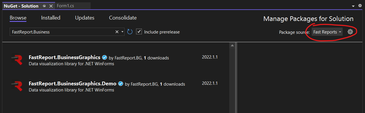 Installation from Nuget packages | FastReport Business Graphics