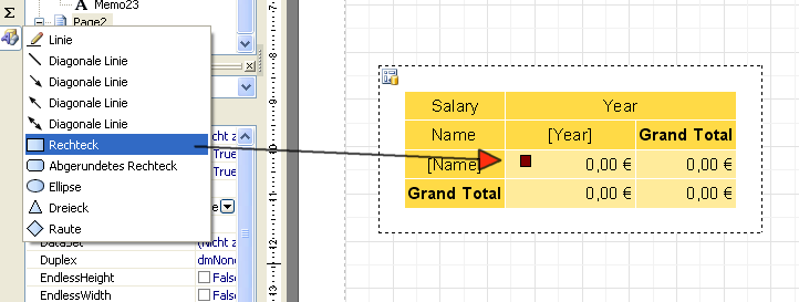 Hinzufügen von Objekten in die Tabelle | FastReport VCL