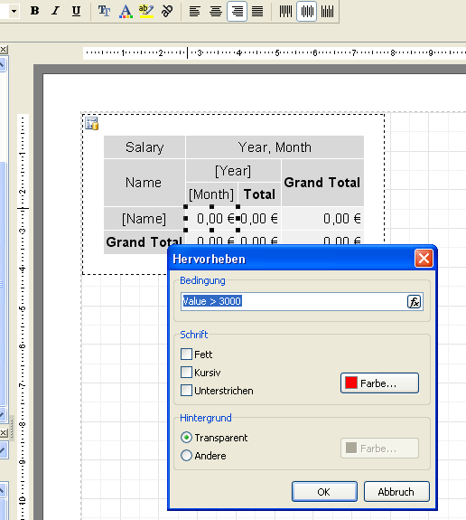 Farbliche Hervorhebung der Werte | FastReport VCL