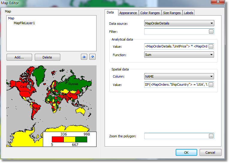 The "Map" object editor | FastReport VCL