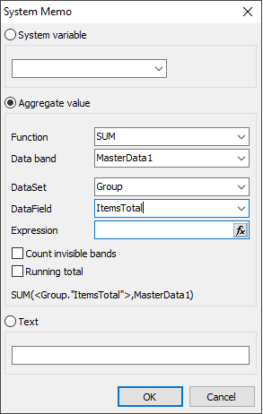 Inserting aggregate function | FastReport VCL
