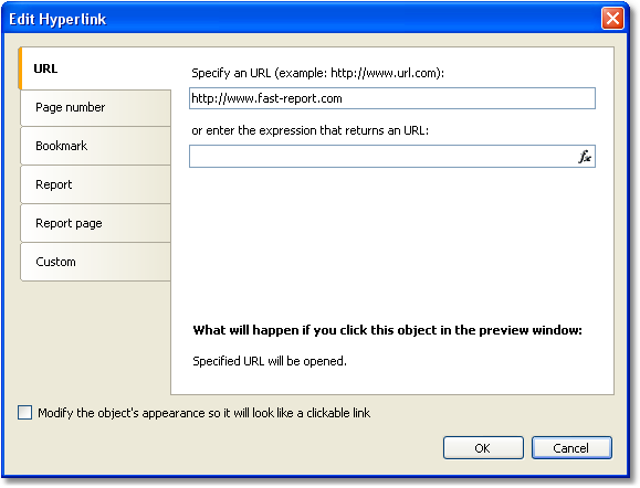 Example 1. Link to a web page | FastReport Desktop